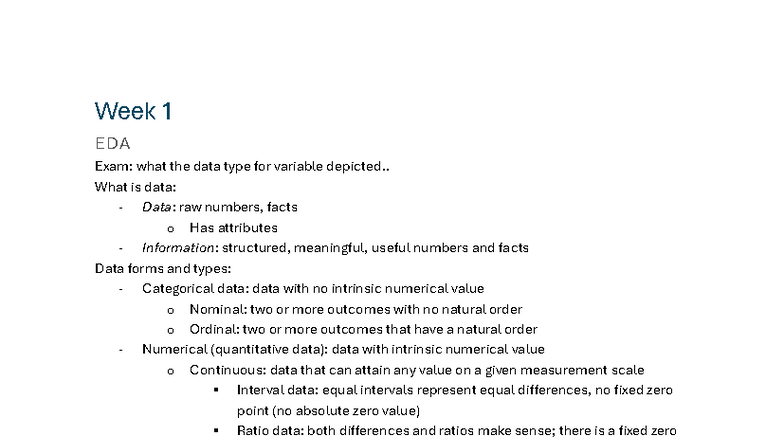 Week 1 EDA Exam: Understanding Data Types and Analysis Techniques ...