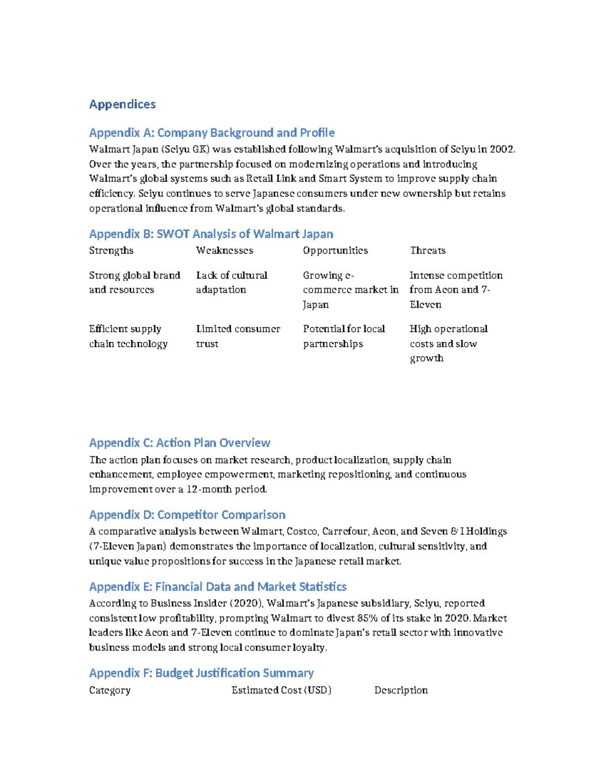 Walmart Case Study Appendices: Company Profile & Analysis - Studocu