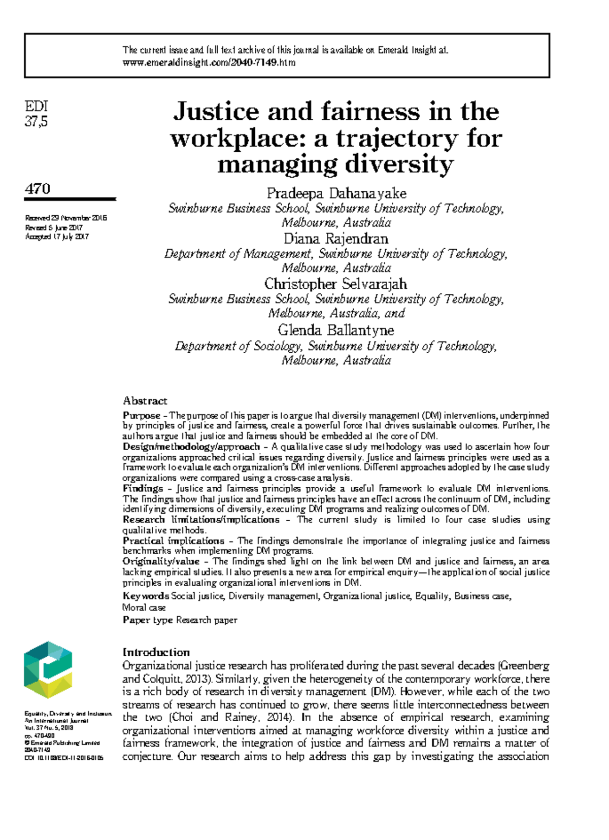 10-1108 EDI-11-2016-0105 - Justice and fairness in the workplace: a ...