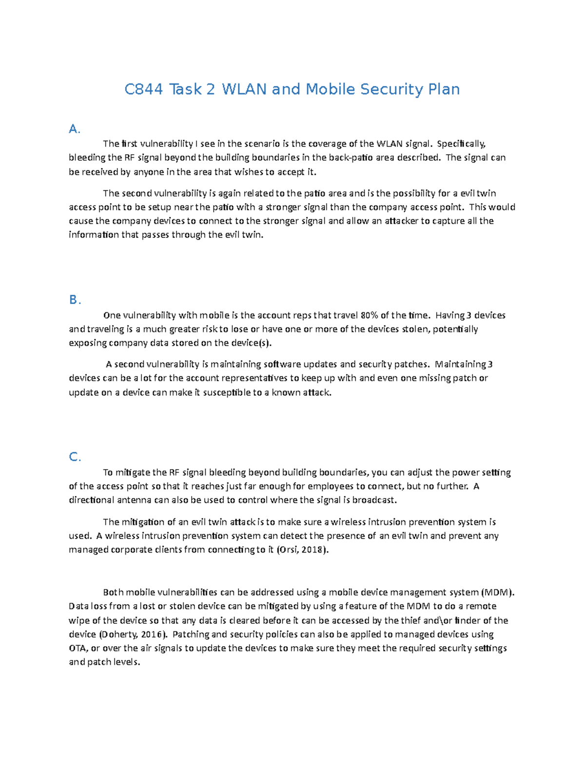 C844 Task 2: WLAN & Mobile Security Vulnerabilities and Mitigation - Studocu