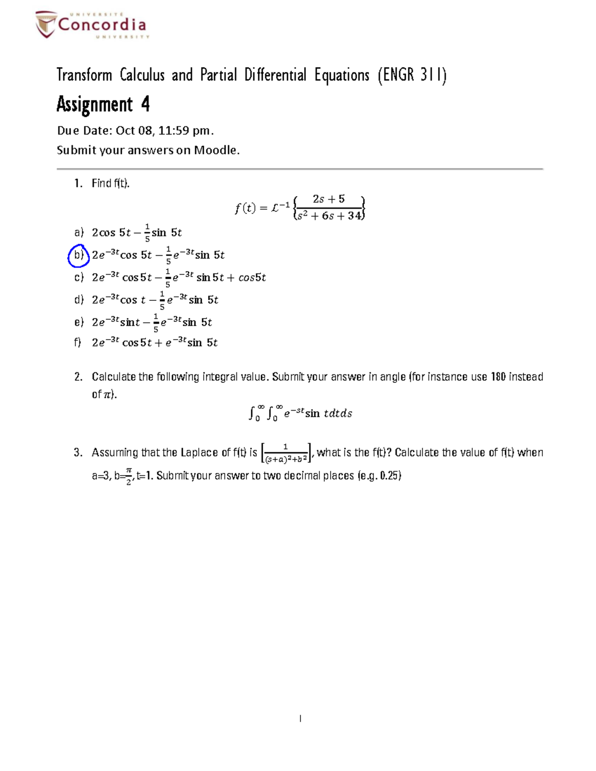 ENGR 311: Assignment 4 - Transform Calculus & PDEs - Studocu
