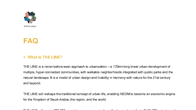 Neom THE LINE Public FAQ: Urban Design & Community Insights - Studocu