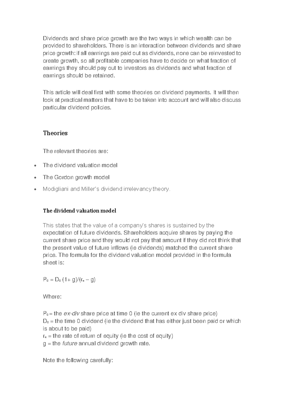 Dividend Theory: Understanding Shareholder Wealth and Policies - Studocu