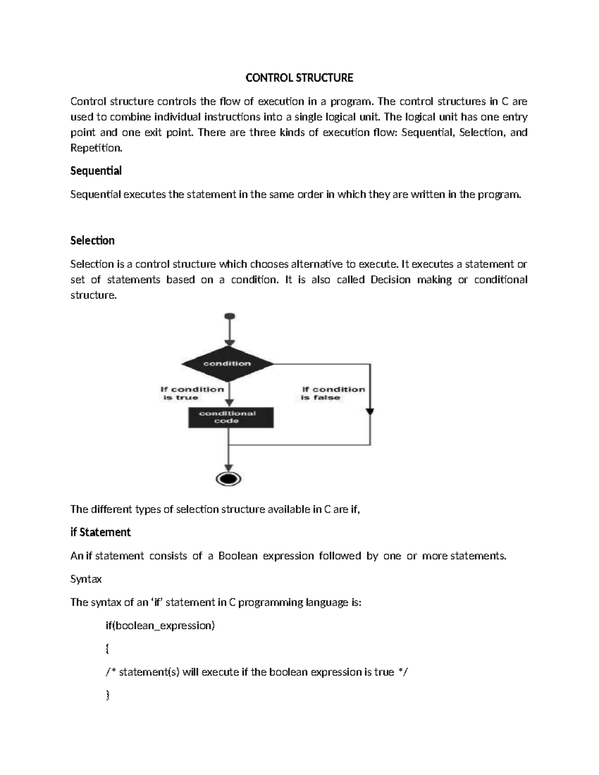 Control Structure - CONTROL STRUCTURE Control structure controls the ...