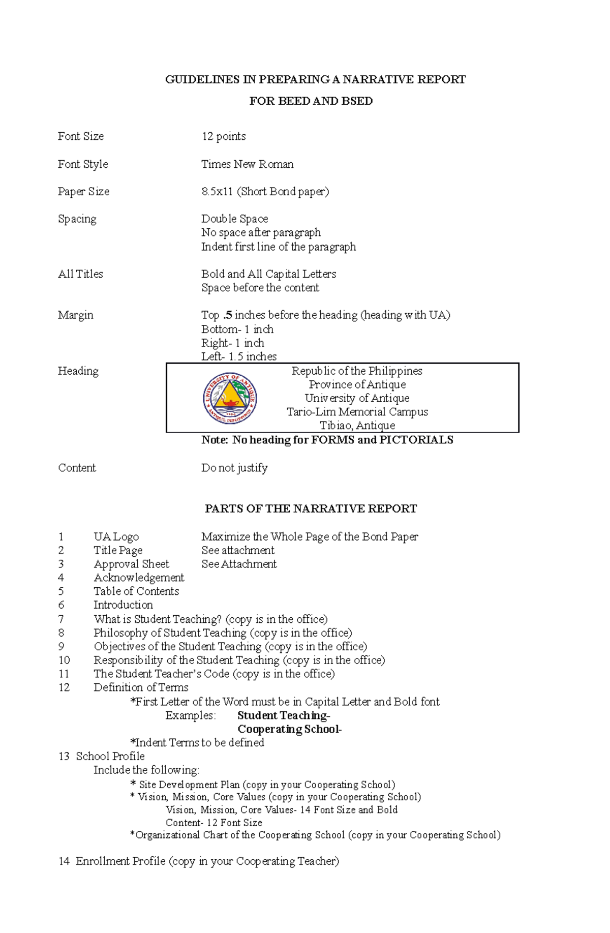 Narrative Report Format Guidelines for BEED & BSED Programs - Studocu