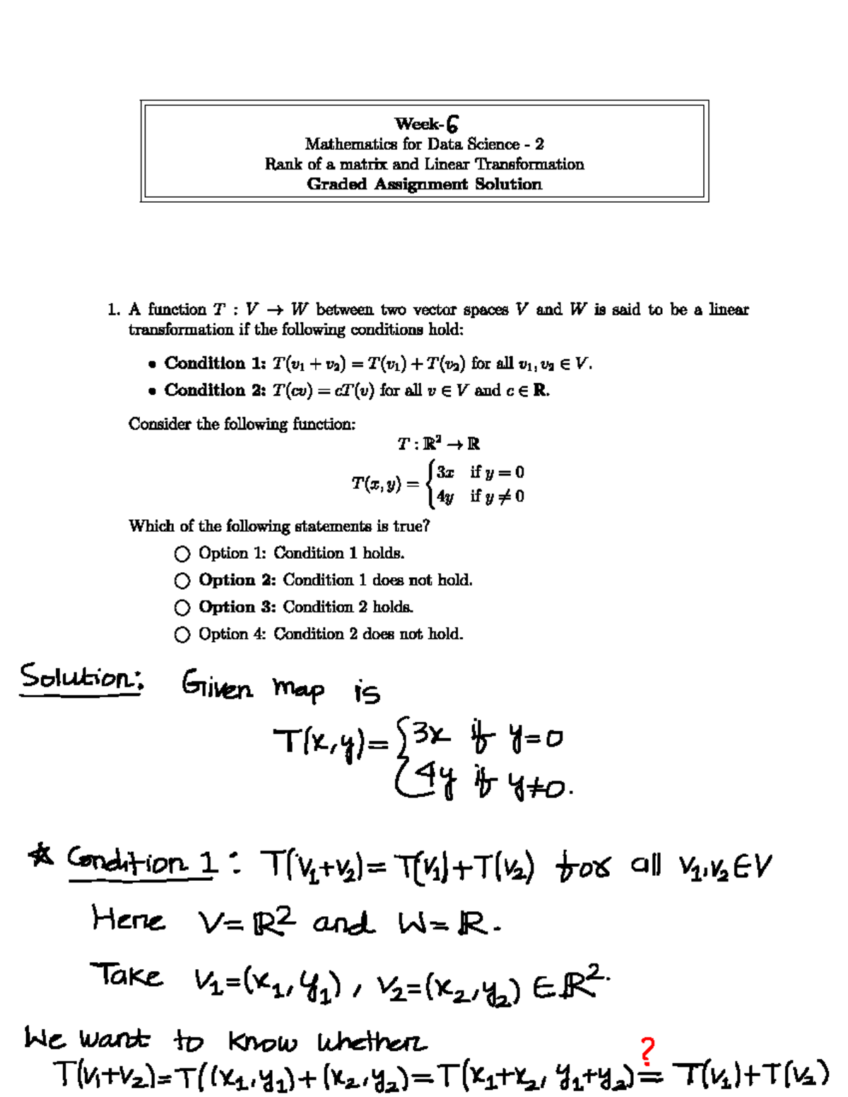Mathematics for Data Science 2: Graded Assignment Solutions on Linear - Studocu