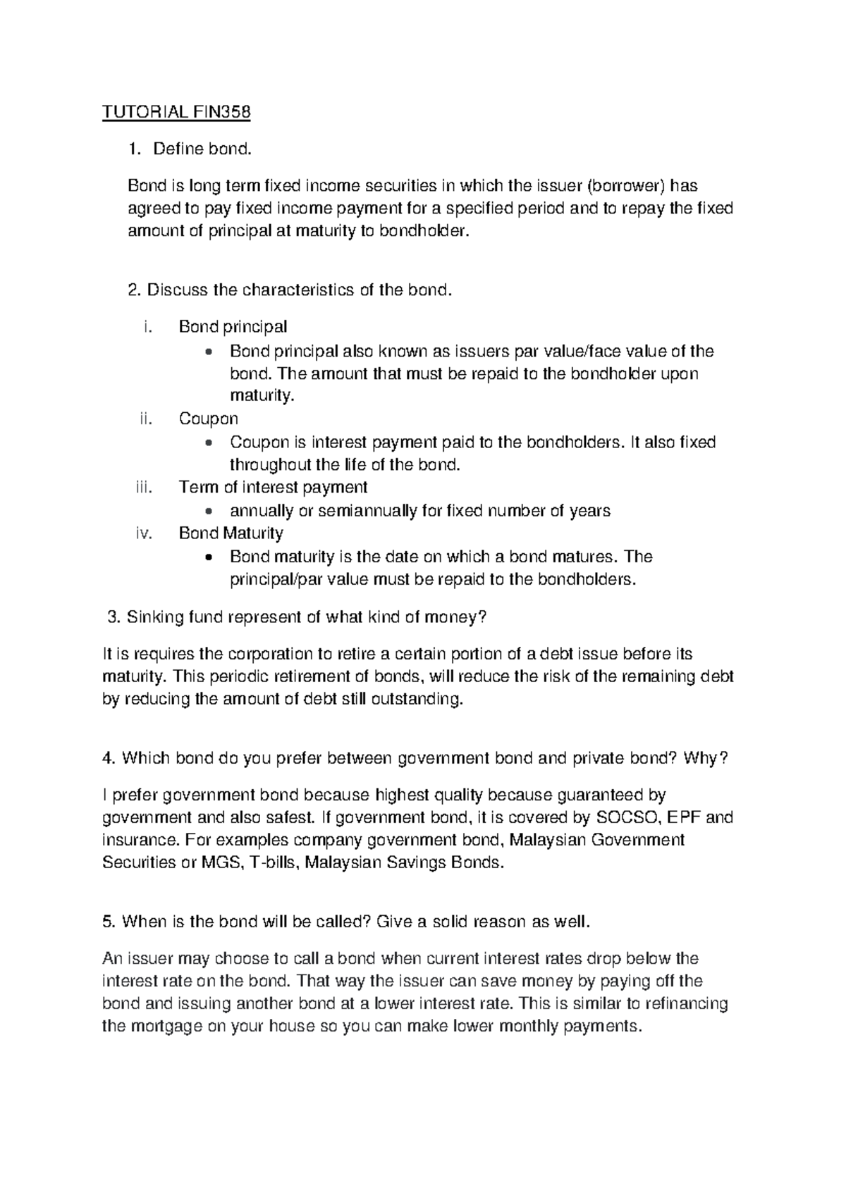 Tutorial FIN358 Investment management in Chapter 4 (BOND) - TUTORIAL ...