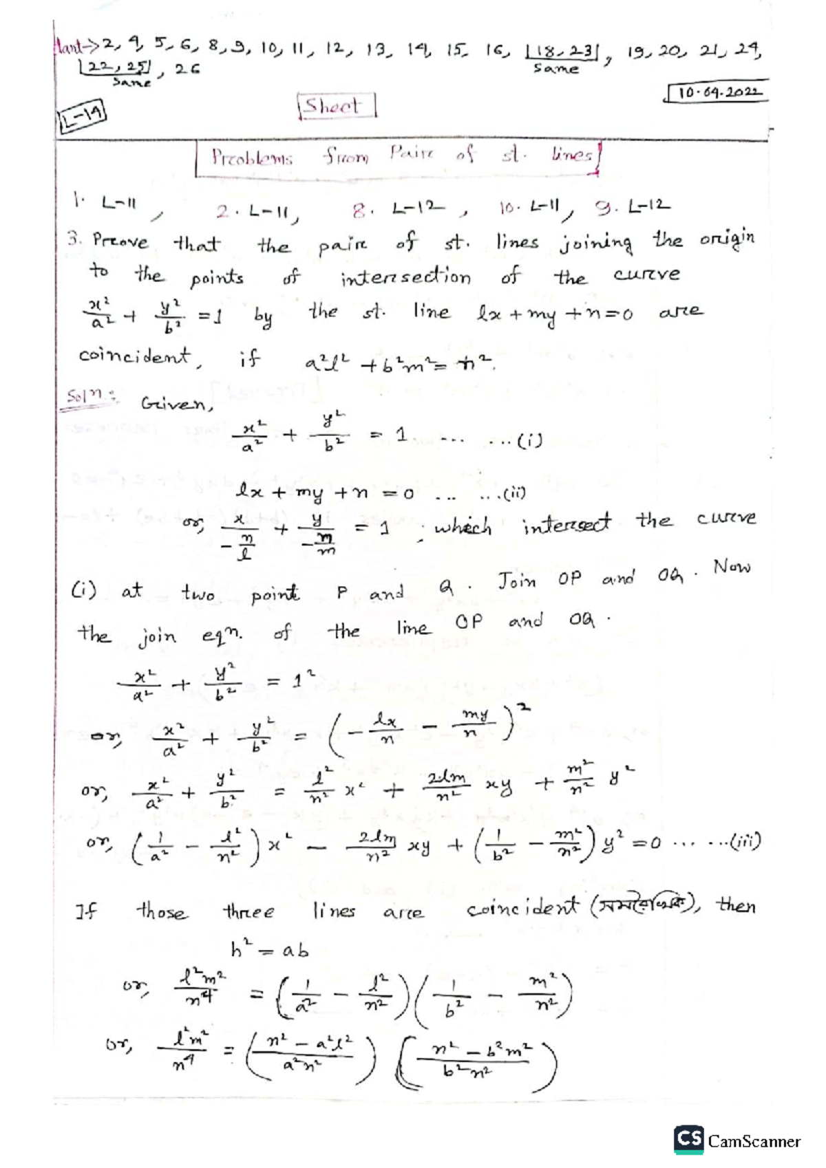 2D Pair of Straight Lines: Problems and Solutions (CS) - Studocu