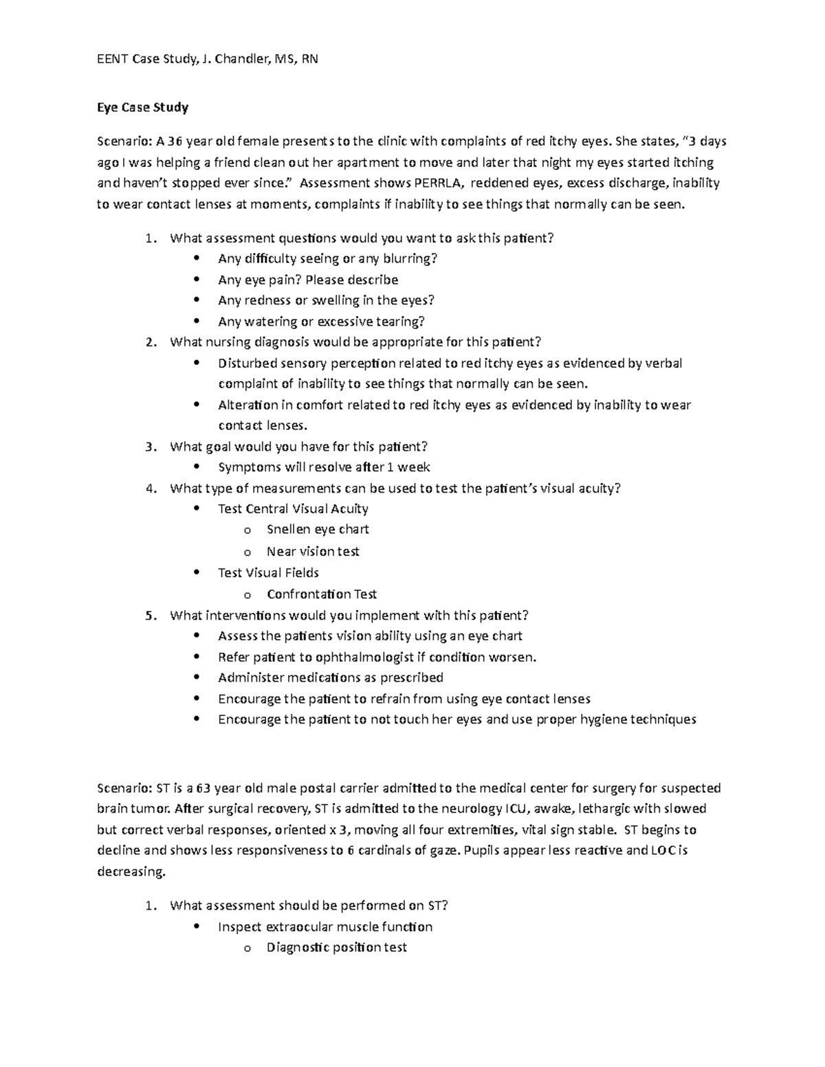 EENT Case Study health - EENT Case Study, J. Chandler, MS, RN Eye Case ...