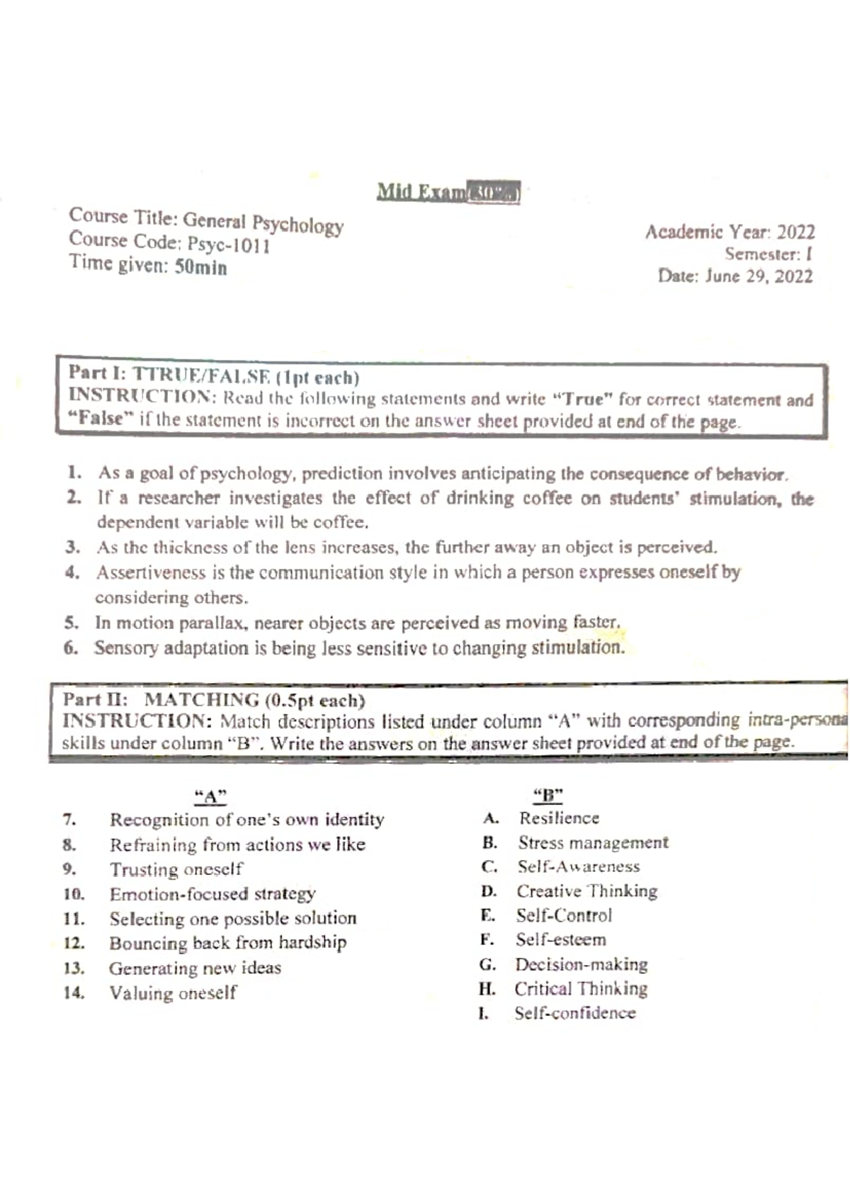 Psychology Midterm Exam Guide 22 (AMU) - Studocu