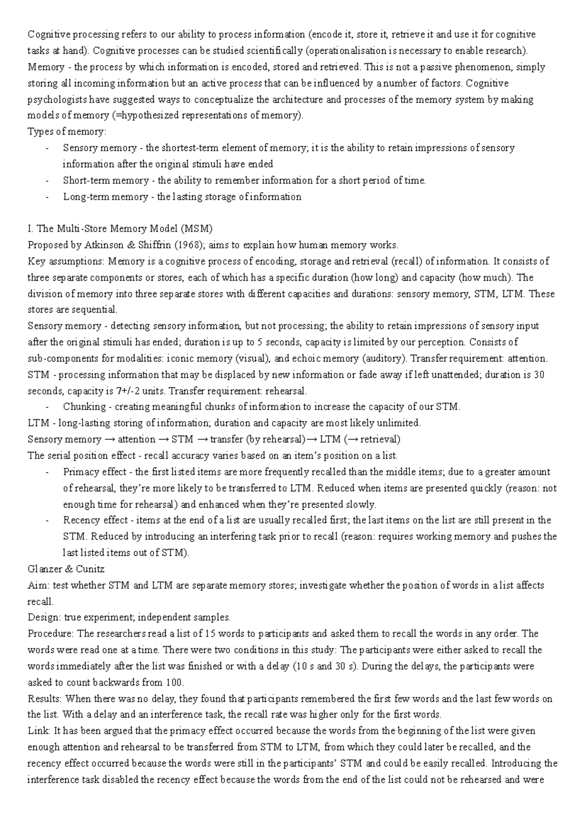 IB Psychology Paper 1: Cognitive Processes and Memory Models - Studocu