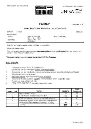 FAC1501 - Unisa - Introductory Financial accounting - Studocu