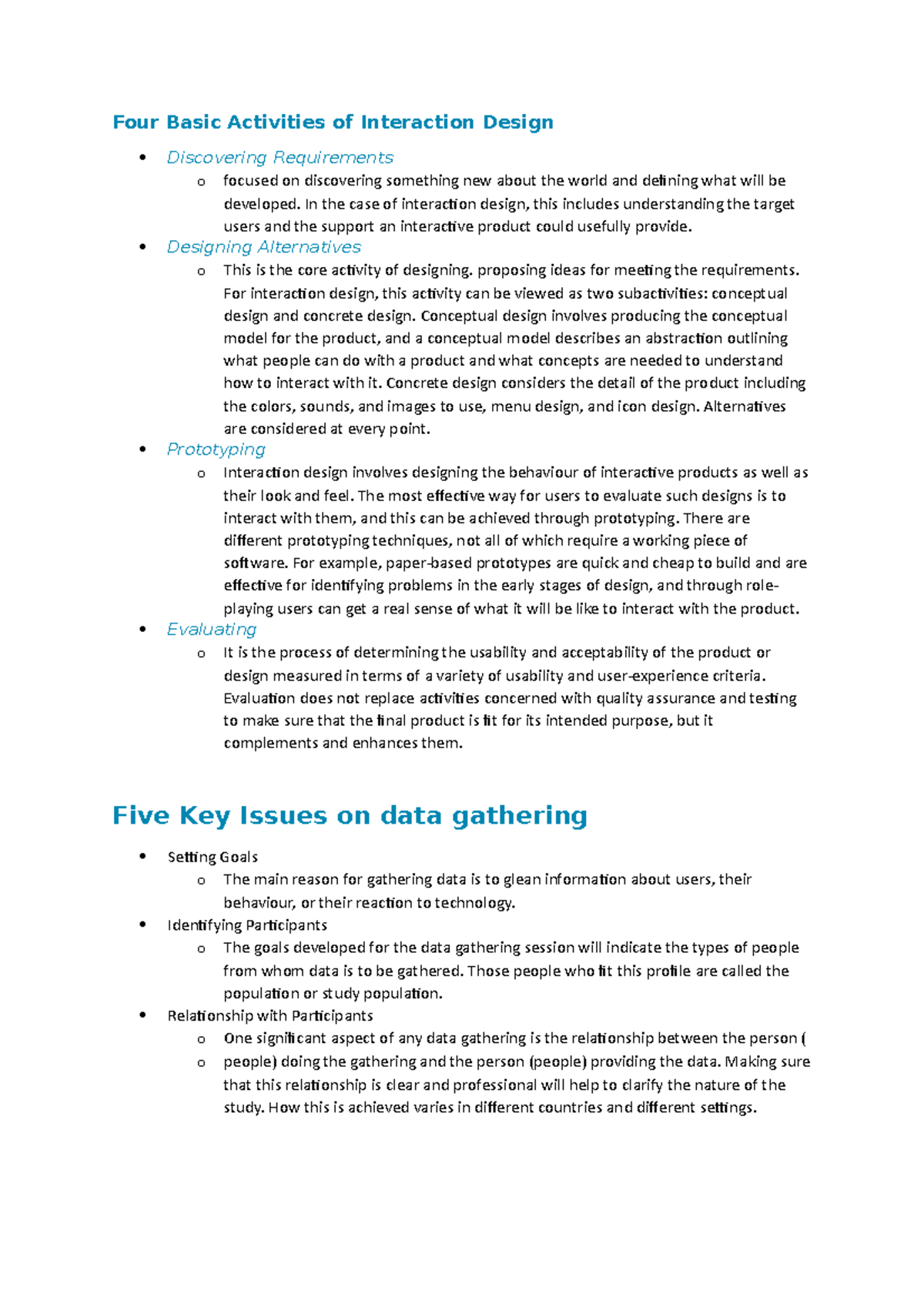 INF3720 Notes - Interaction Design - Four Basic Activities of ...