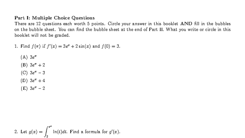 Old Test 3 - Practice exam - Part I: Multiple Choice Questions There ...