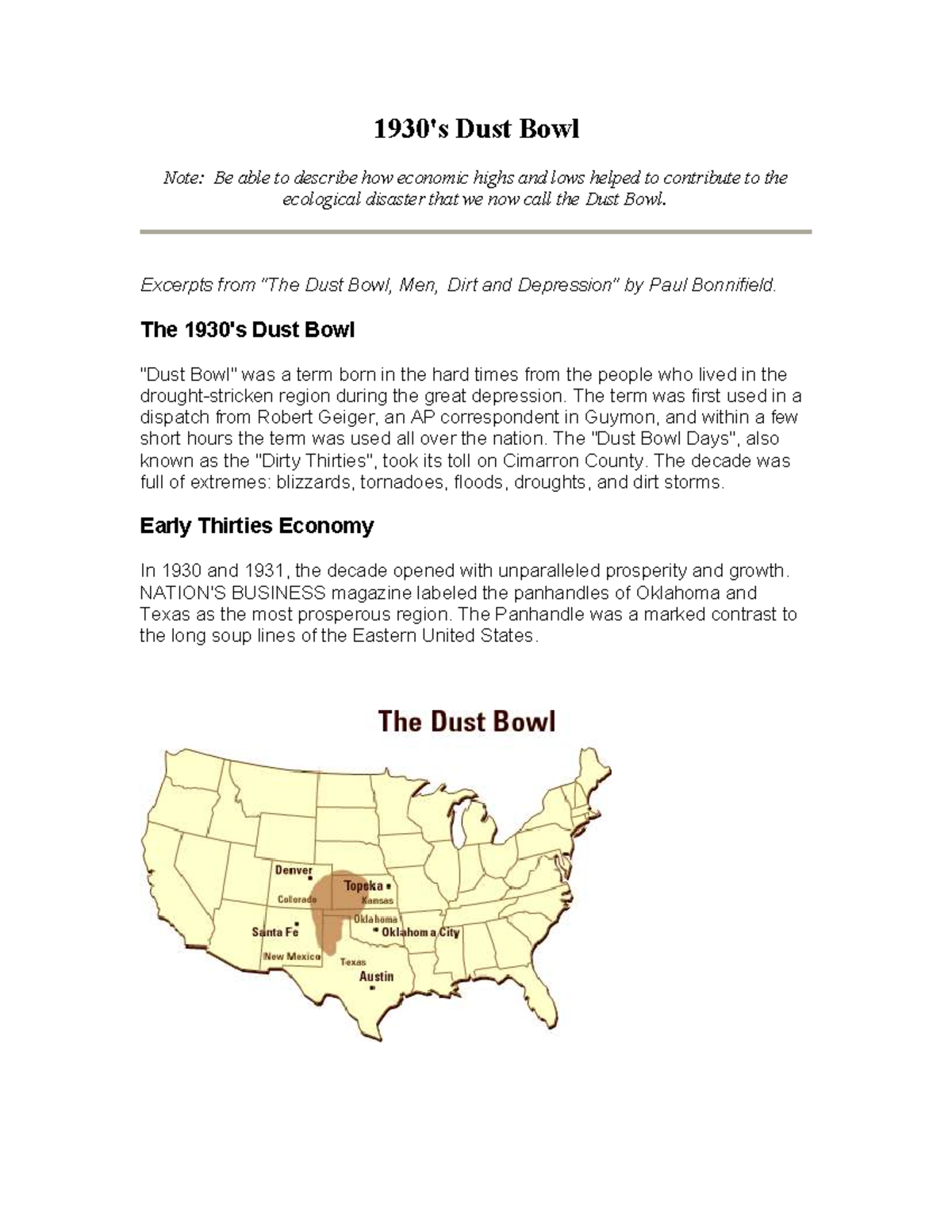 Dust Bowl Notes: Economic Impact and Ecological Lessons - Studocu