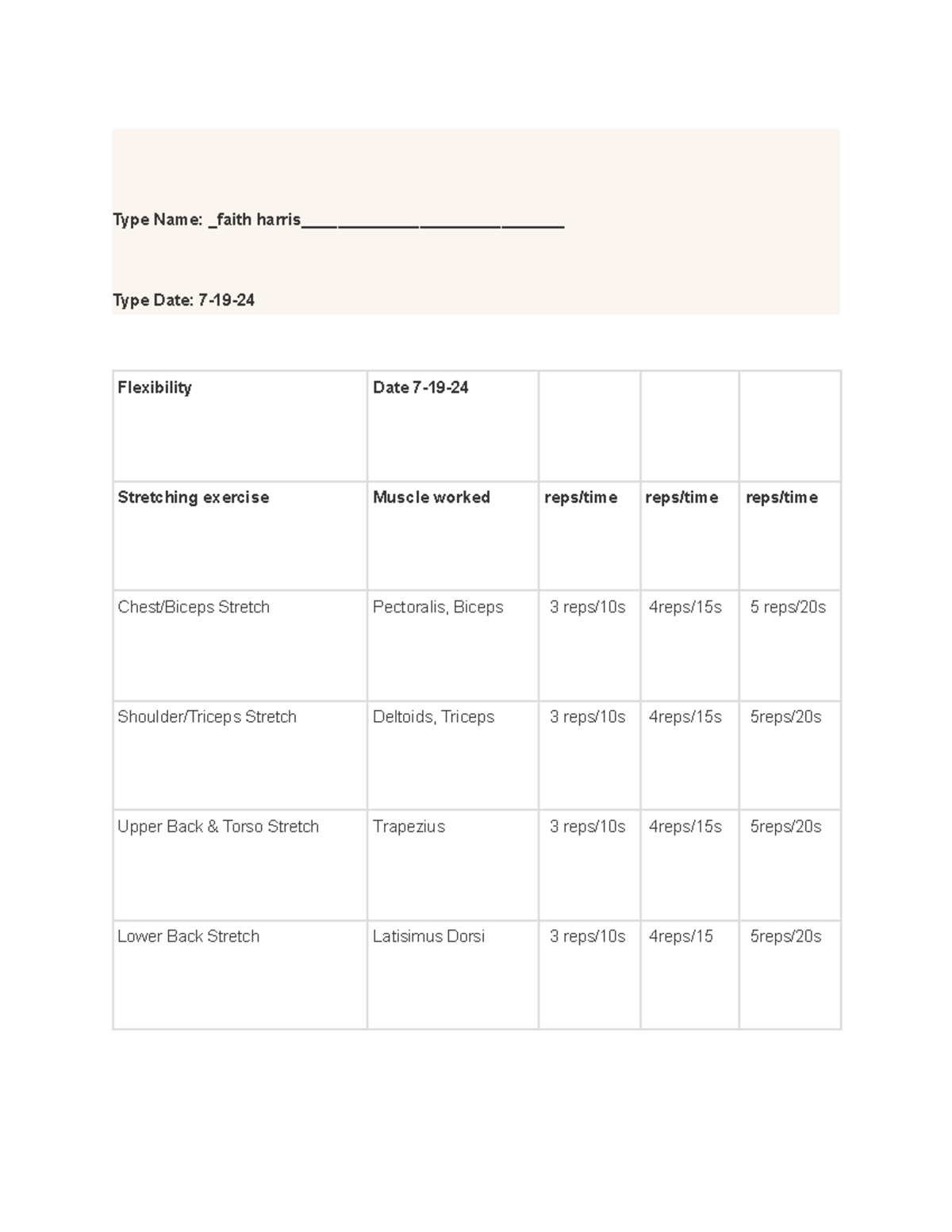 Flex Log 5.00: Flexibility & Muscular Workouts Overview - Studocu