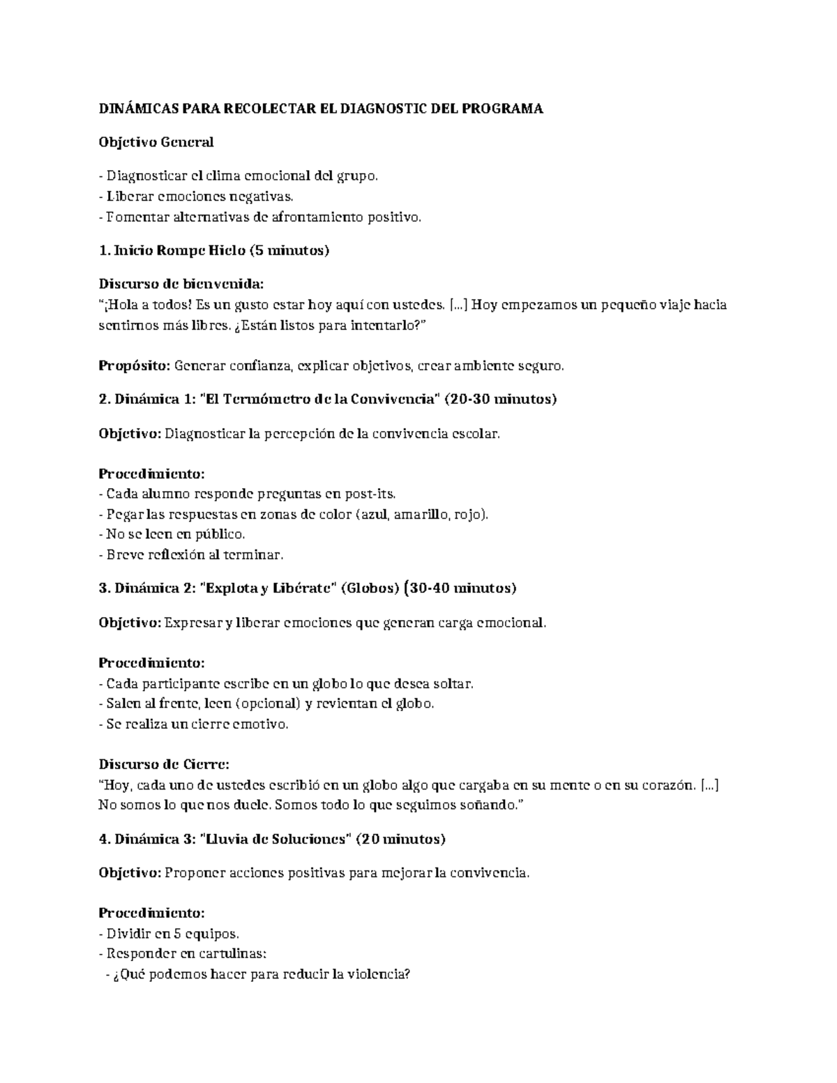 DINÁMICAS PARA DIAGNOSTICAR EL CLIMA EMOCIONAL DEL GRUPO - Studocu
