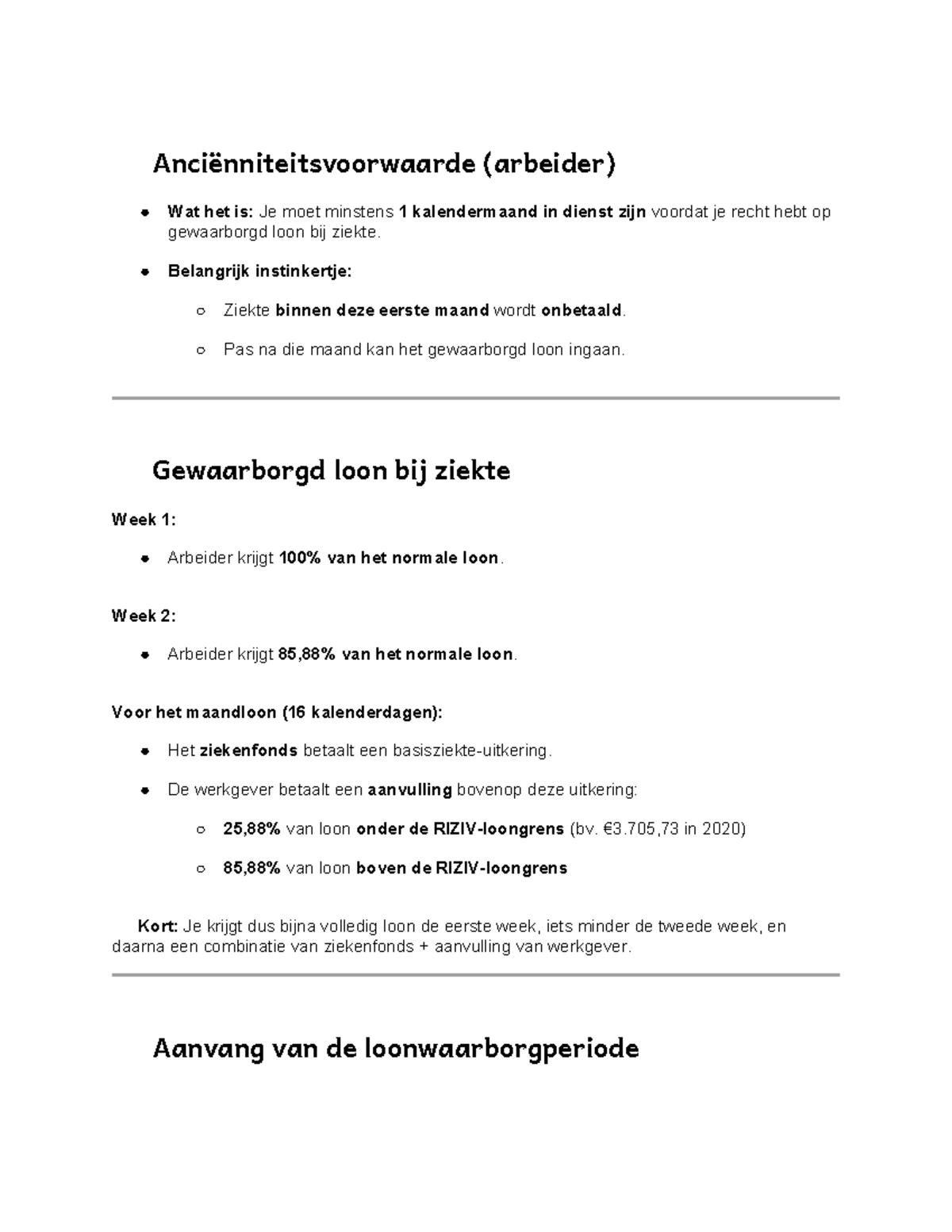 Ancienniteit en Gewaarborgd Loon bij Ziekte (Arbeider) - Studocu