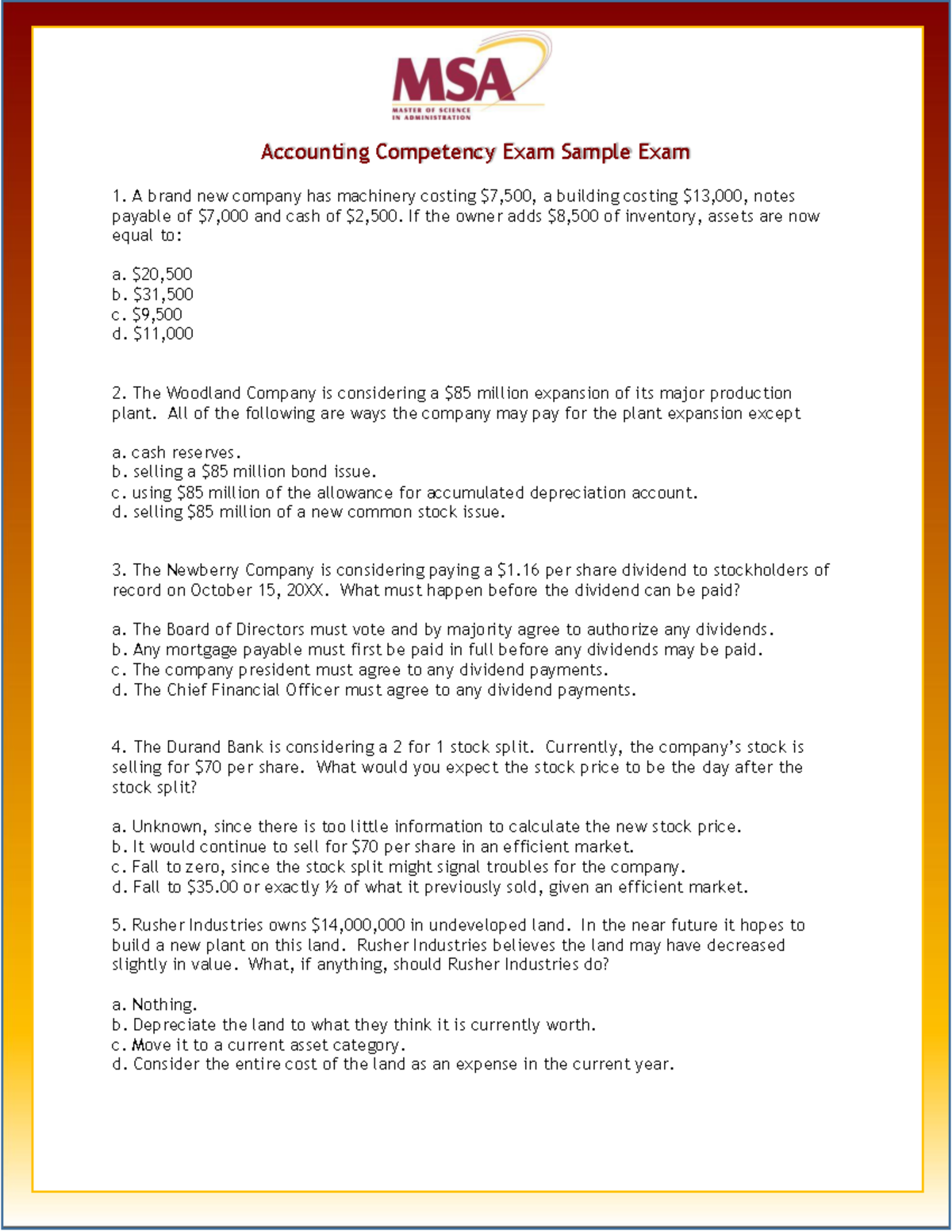 ACC-Sample Exam - Accounting Competency Exam Questions and Answers ...