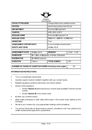 Business Management past paper 2020- MAIN - COLLEGE OF BUSINESS AND ...