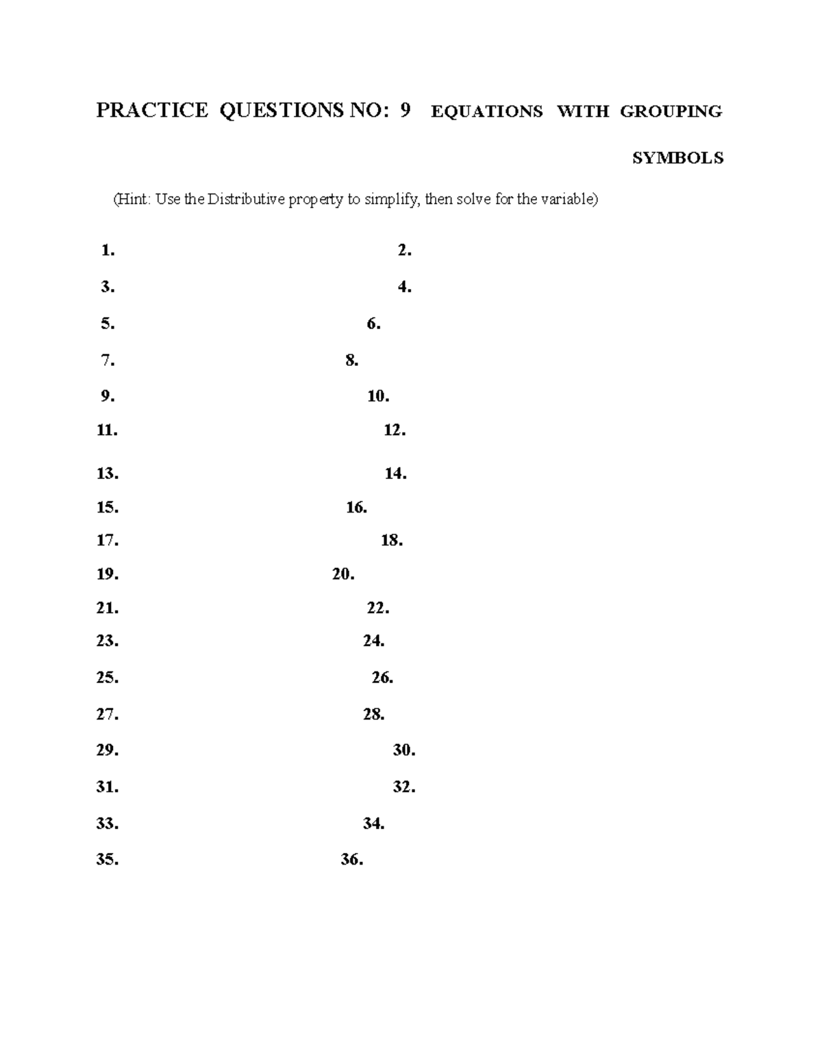 MA 050 Practice Questions No. 9: Solving Equations with Grouping - Studocu