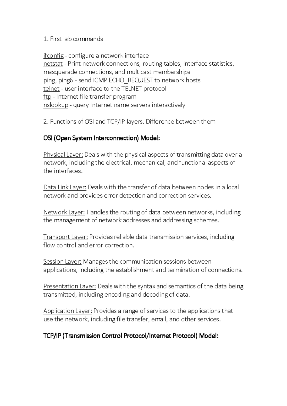 CN Viva - Networking Commands, OSI Model, and System Calls - Studocu