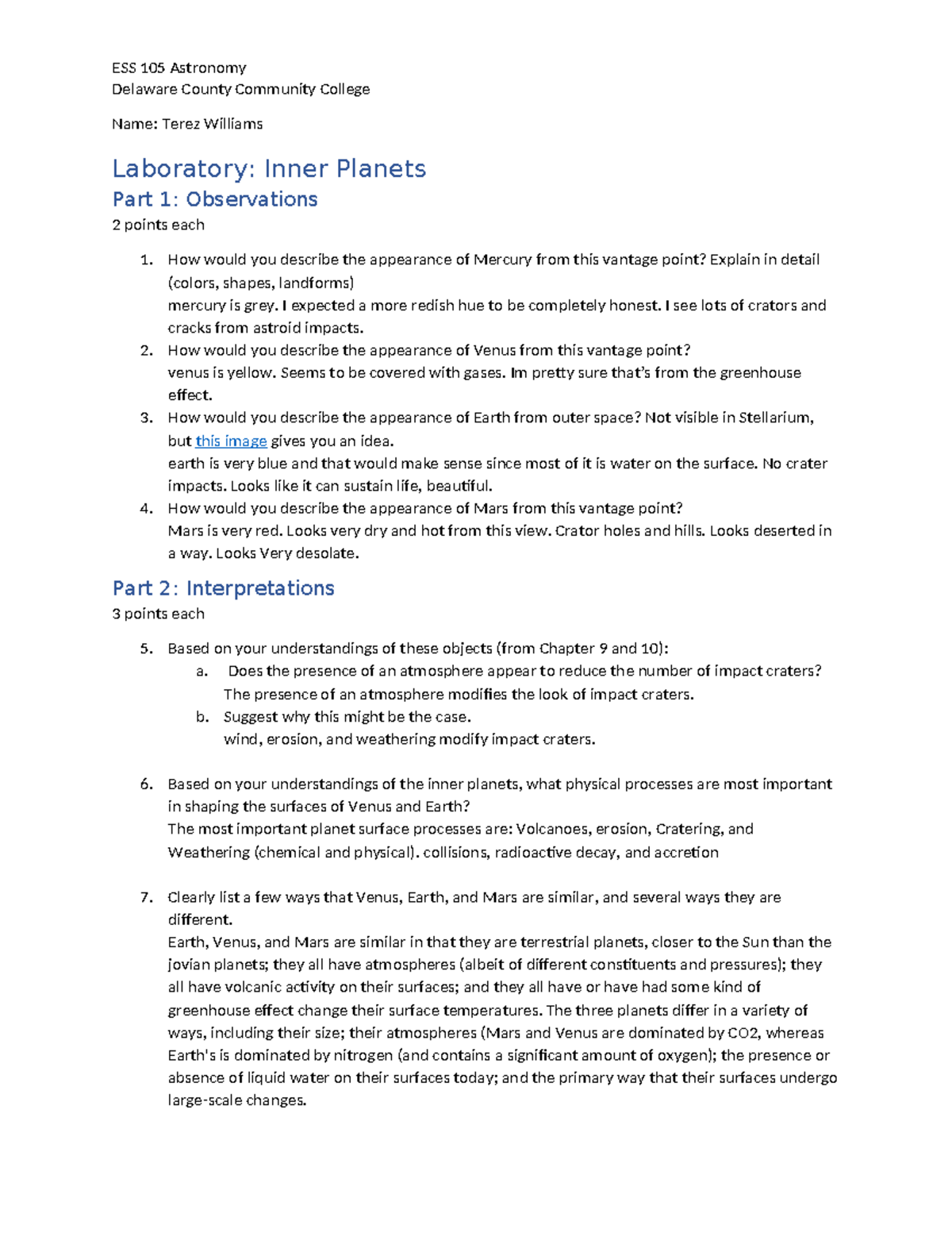 Inner Planets Lab Sheet - ESS 105 Astronomy Delaware County Community ...
