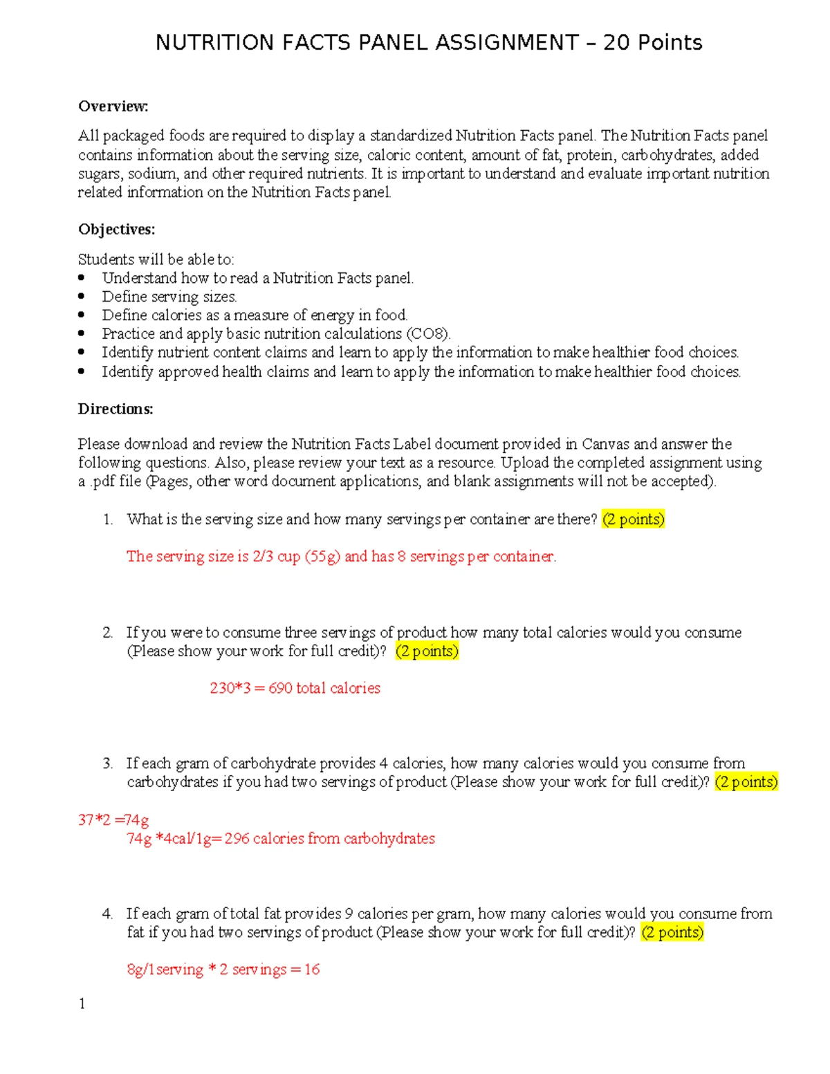 Nutrition Assignment 1: Understanding Nutrition Facts Panels - Studocu