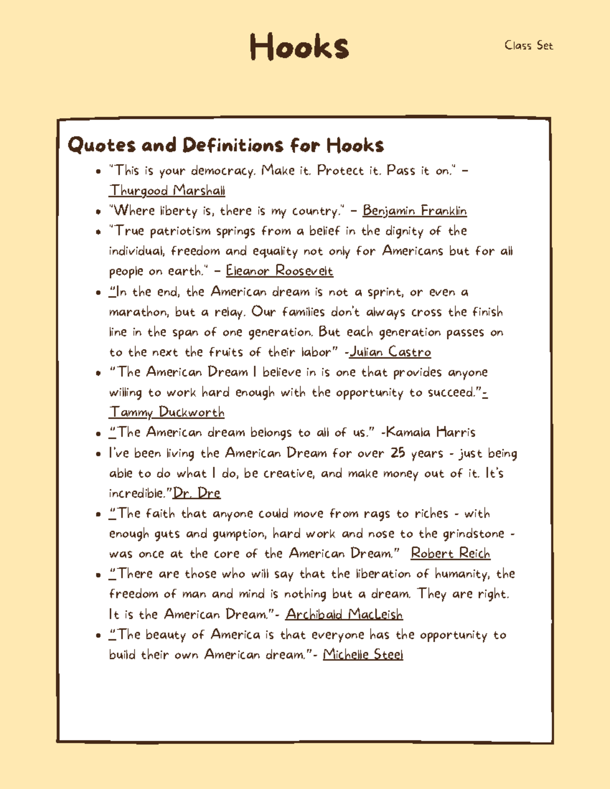 Hooks Class Set: Quotes & Definitions for Argumentative Essays - Studocu