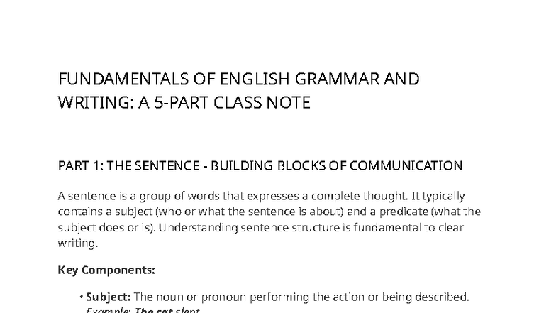 ENG 101: Fundamentals of English Grammar & Writing - Class Notes - Studocu