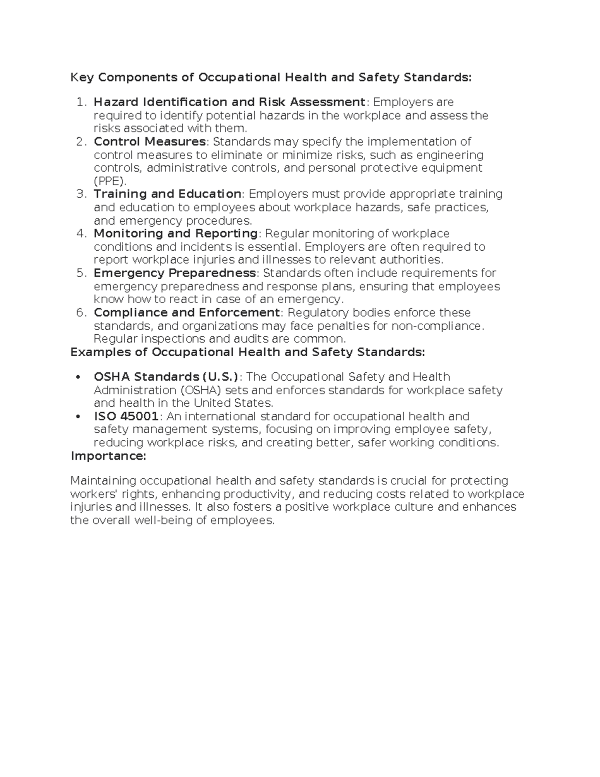 Key Components of OHS Standards: Hazards, Controls, and Compliance ...