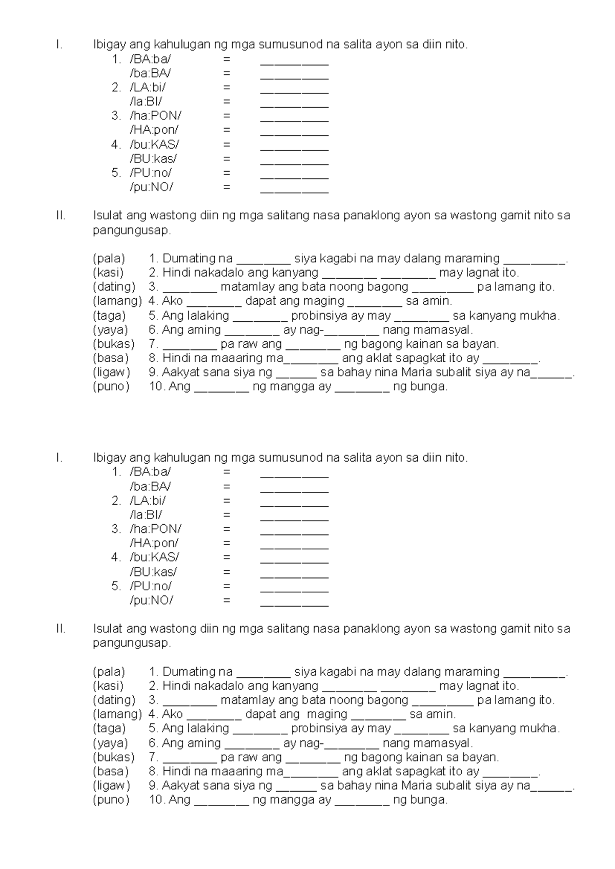 Ponemang suprasegmental quiz - I. Ibigay ang kahulugan ng mga sumusunod ...