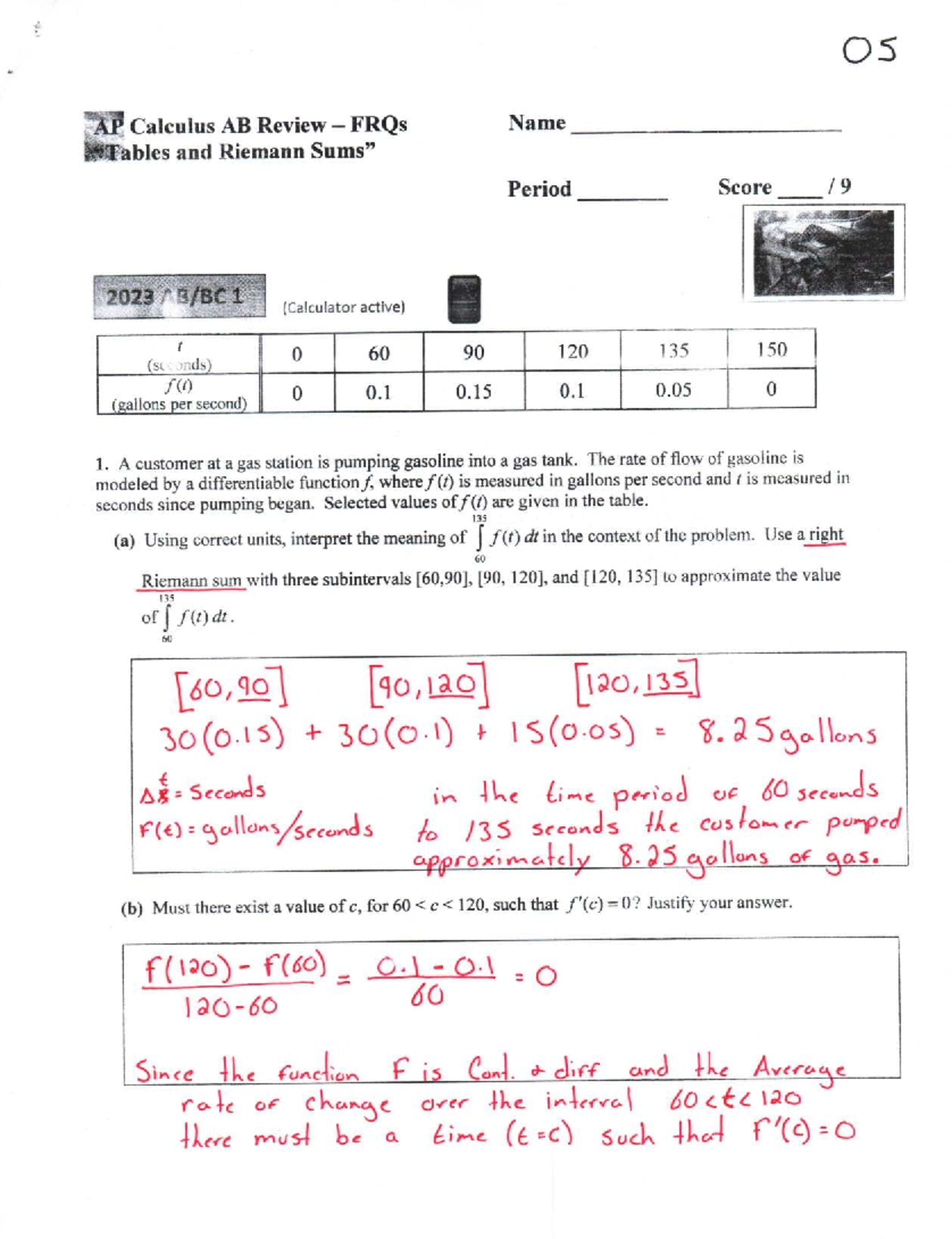 AP Calculus AB Review: Tables and Riemann Sums (FRQs) - Studocu