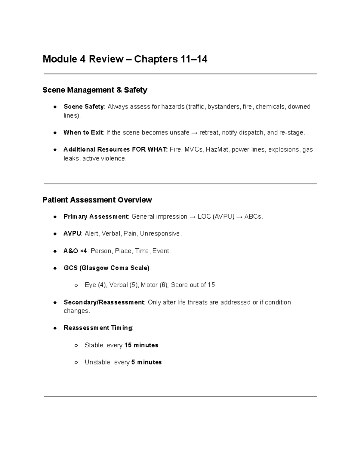 Module 4 Review: Medical & Trauma Patient Assessment Strategies - Studocu