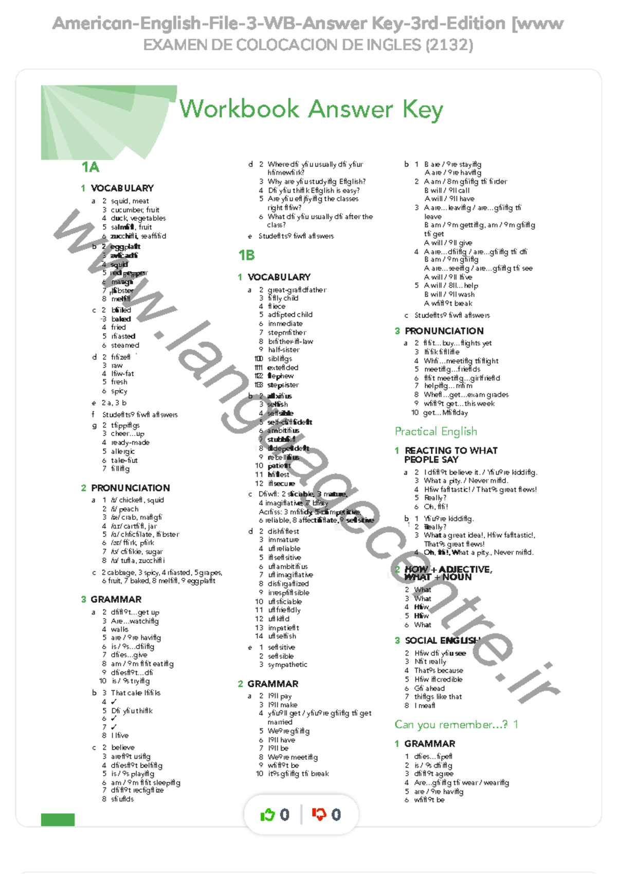 American English File 3: Workbook Answer Key (3rd Ed.) - Studocu