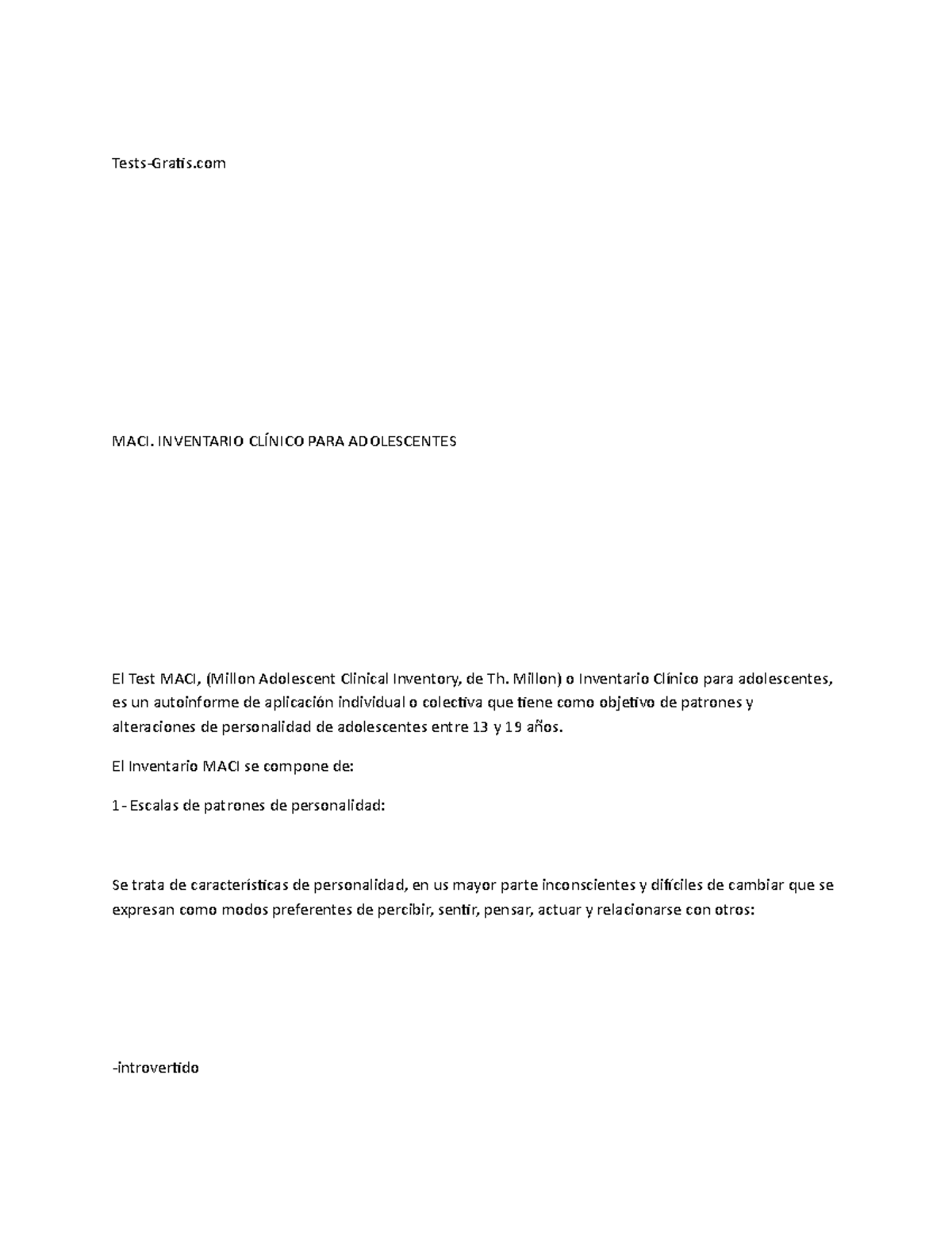 Tests MACI - Maci - Tests-Gratis MACI. INVENTARIO CLÍNICO PARA ...