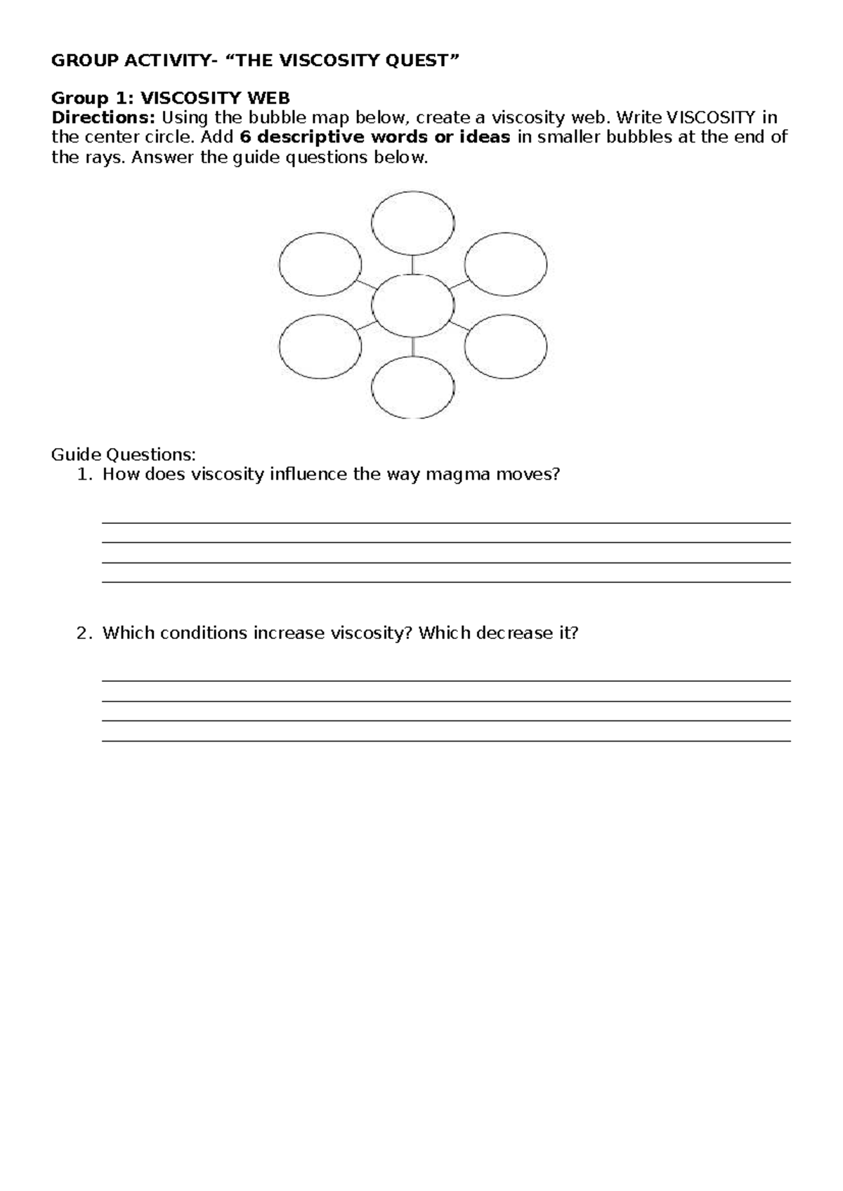 Group Activity Sheets: Viscosity Exploration and Analysis - Studocu