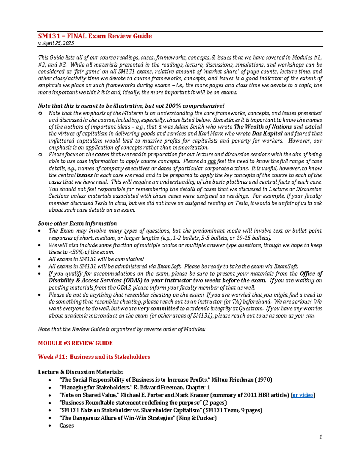 SM131 - Final Exam Study Guide: Essential Frameworks & Concepts for ...