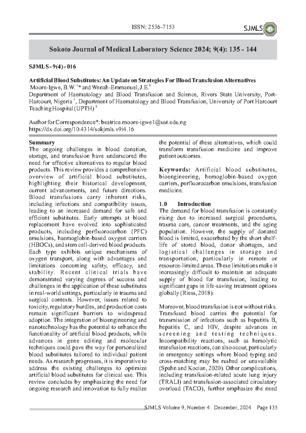 Artificial Blood Substitutes: Innovations and Challenges in Transfusion ...