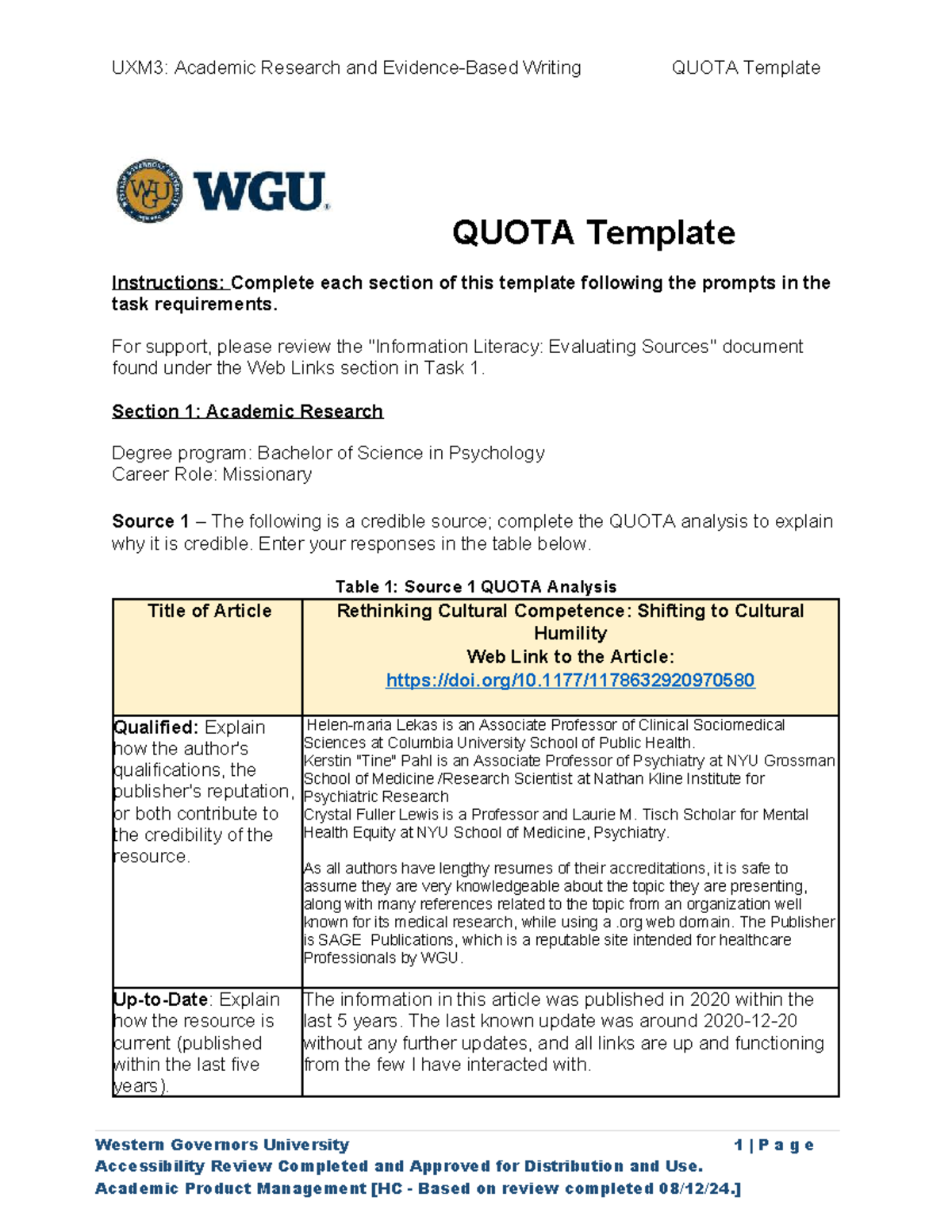 UXM3: QUOTA Template for Academic Research in Psychology and Mission ...