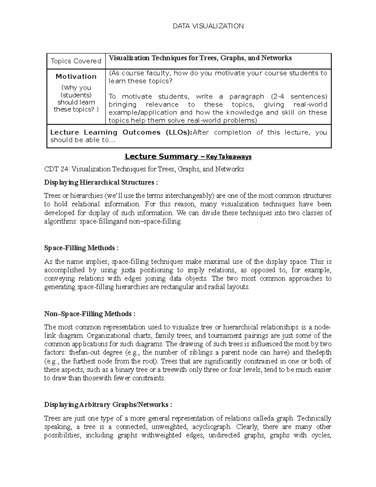 Visualization Techniques for Trees, Graphs, and Networks - Topics Covered Visualization ...