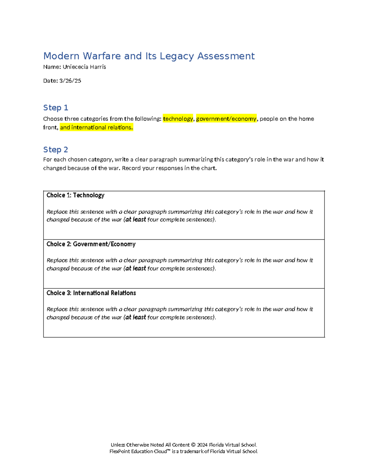 Modern Warfare and Its Legacy Assessment (Unicecia Harris) - Modern ...