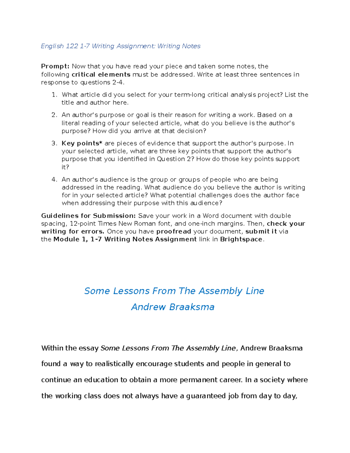 English 122 1-7 Wrting Notes - English 122 1-7 Writing Assignment ...