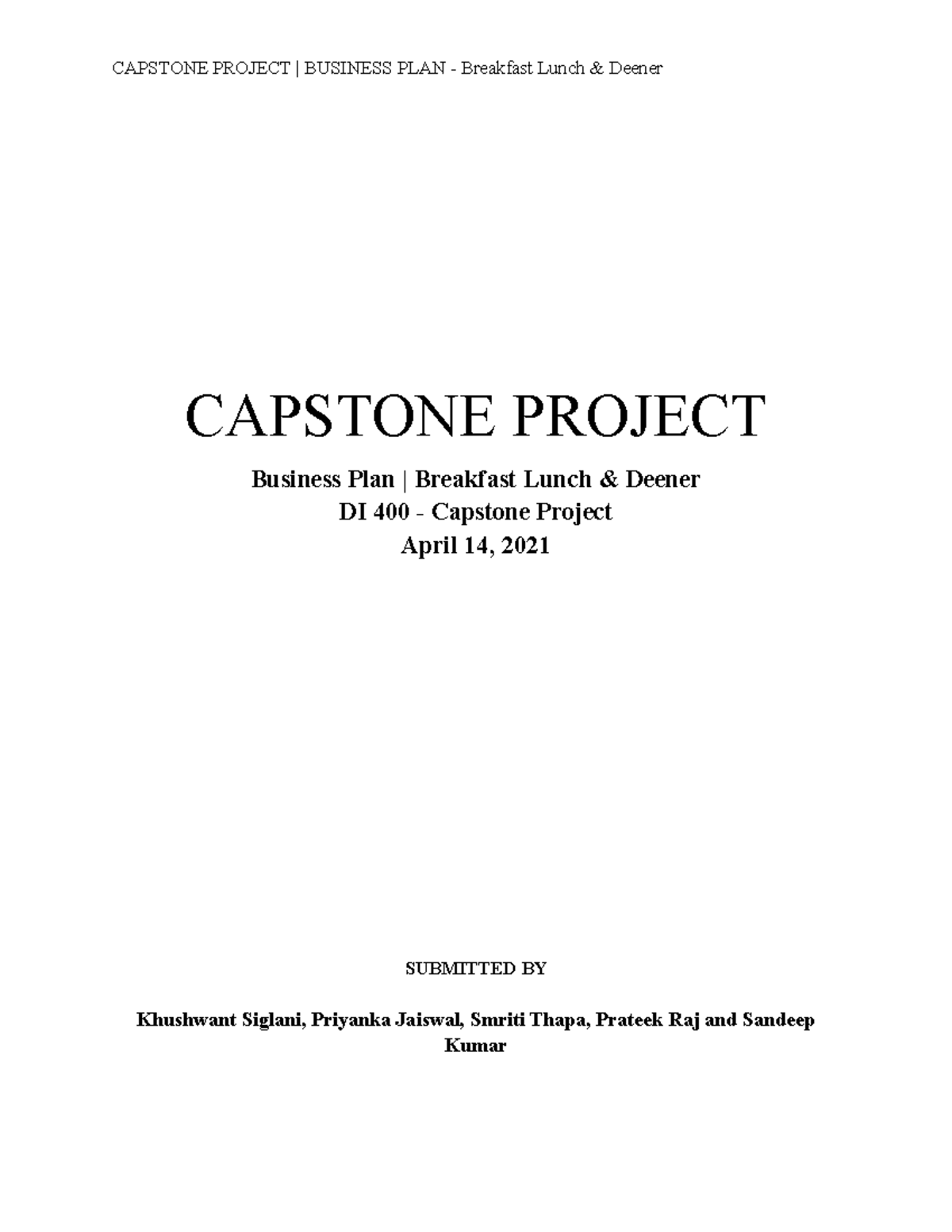 Capstone Project - Marketing Plan - CAPSTONE PROJECT Business Plan ...