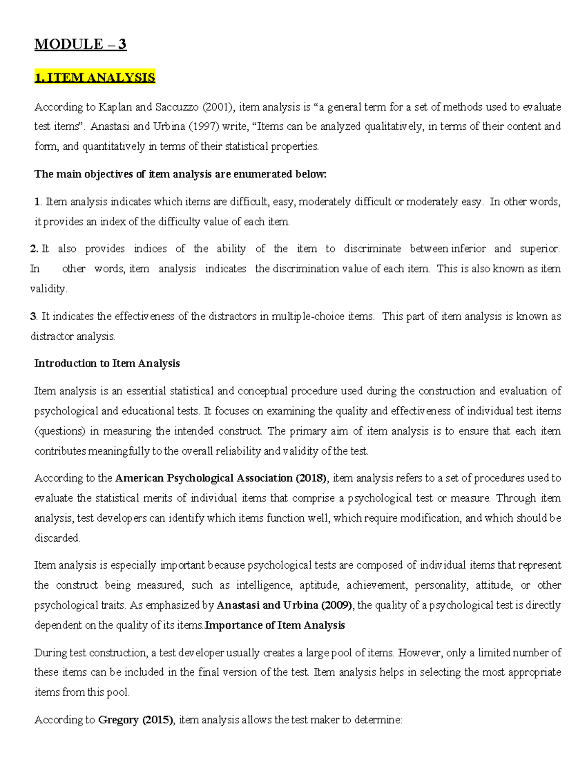 PT Module 3: Comprehensive Guide to Item Analysis Techniques - Studocu