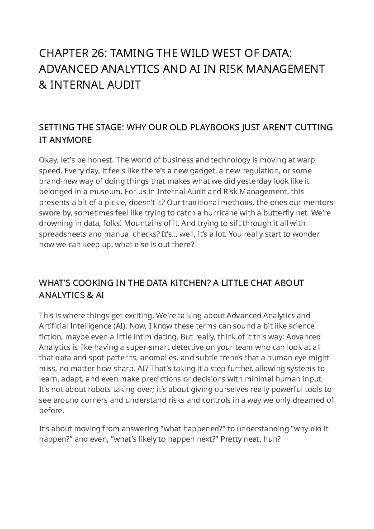 CHAPTER 26: ADVANCED ANALYTICS & AI IN RISK MGMT - MANAGERIAL COST ...