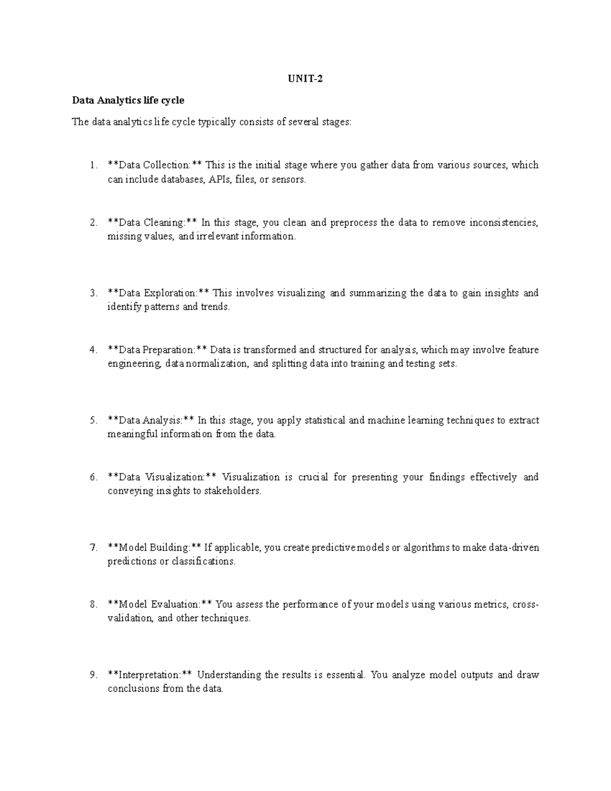 Data Analytics Life Cycle Overview - Unit 2 Insights - Studocu
