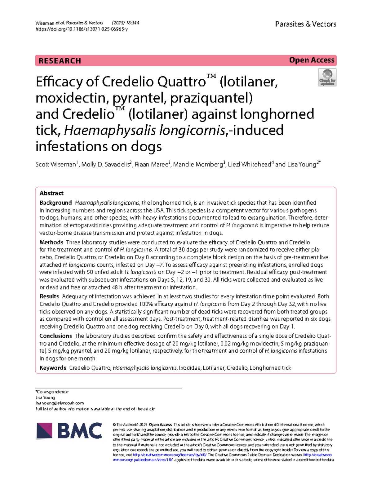 Efficacy of Credelio Quattro and Credelio (2025) 18:344 Against H ...