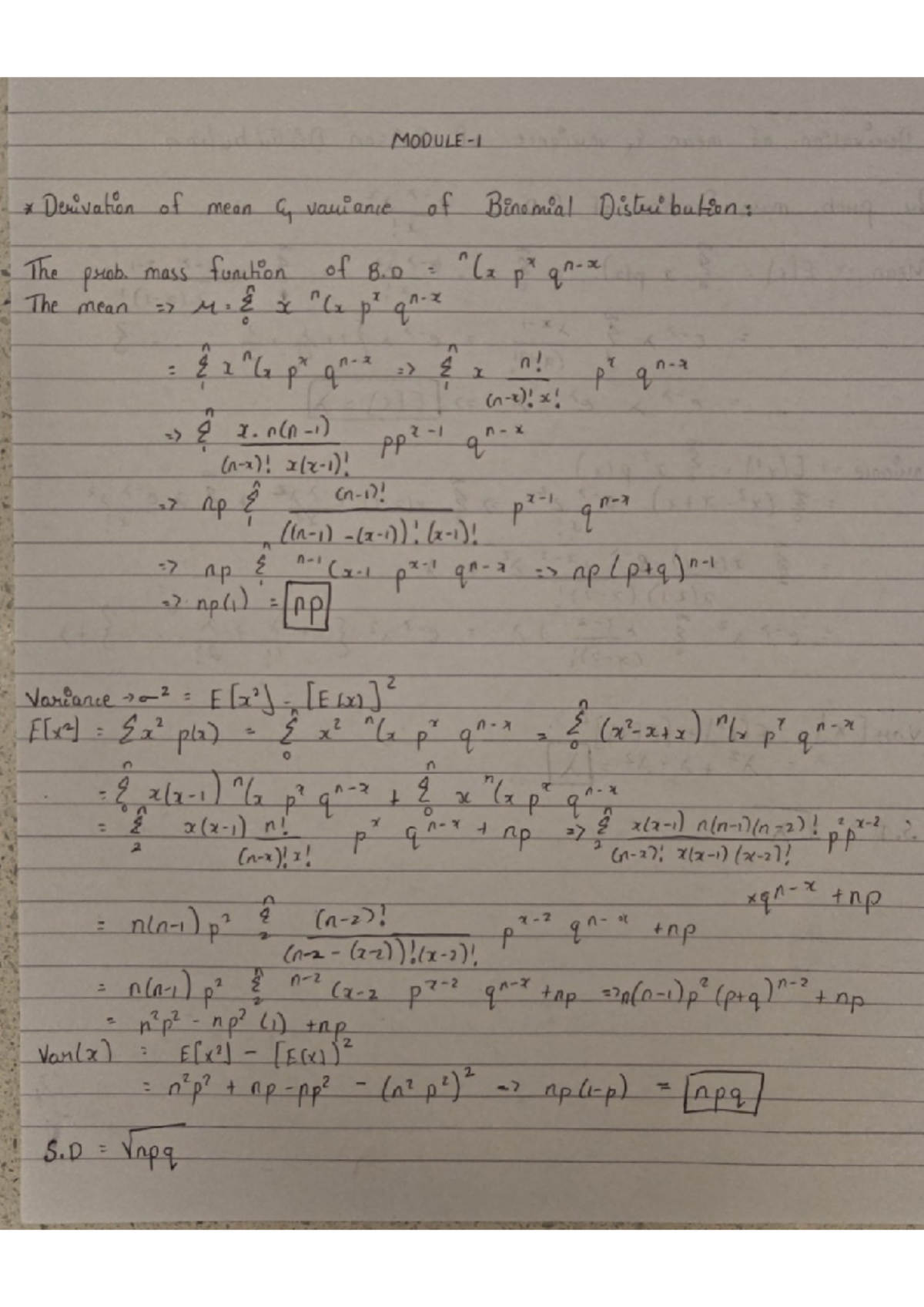 MATH - Derivation of Mean and Variance in Binomial & Poisson ...
