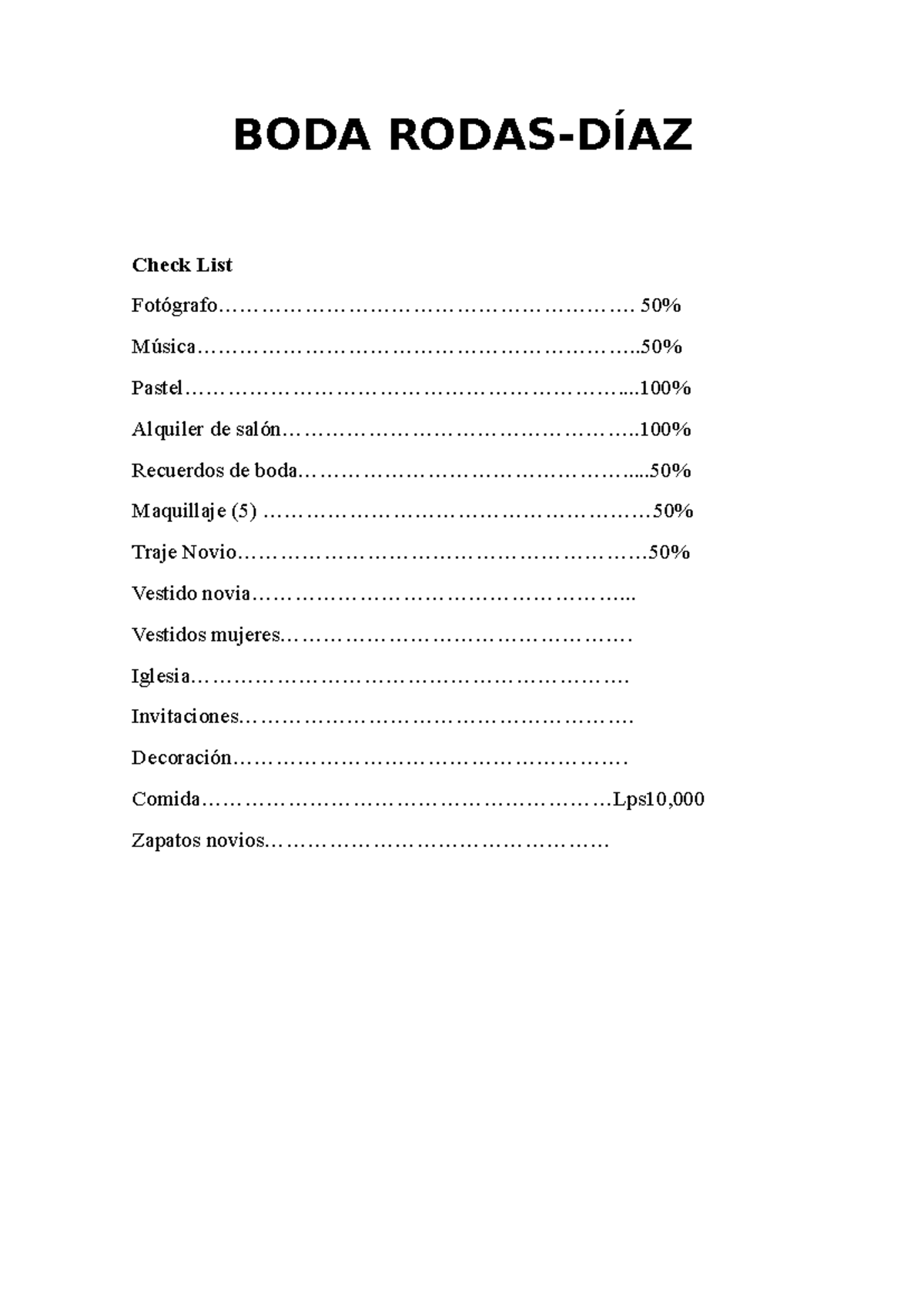 BODA Rodas-DÍAZ - Check List de Invitados y Colocación - Studocu